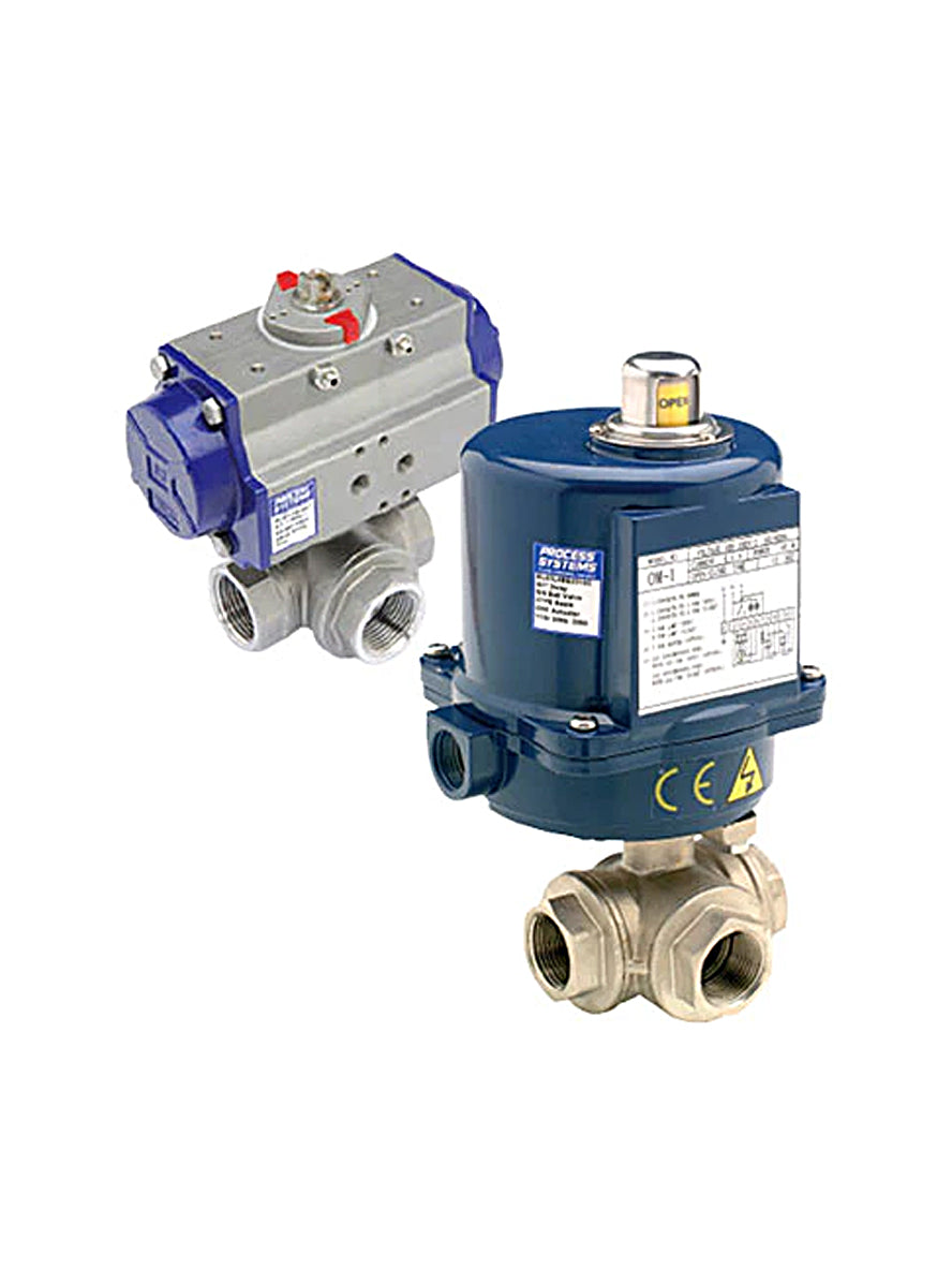 3 Way Threaded Actuated Ball Valves - 316 SS Scr BSP | PETRO Industrial
